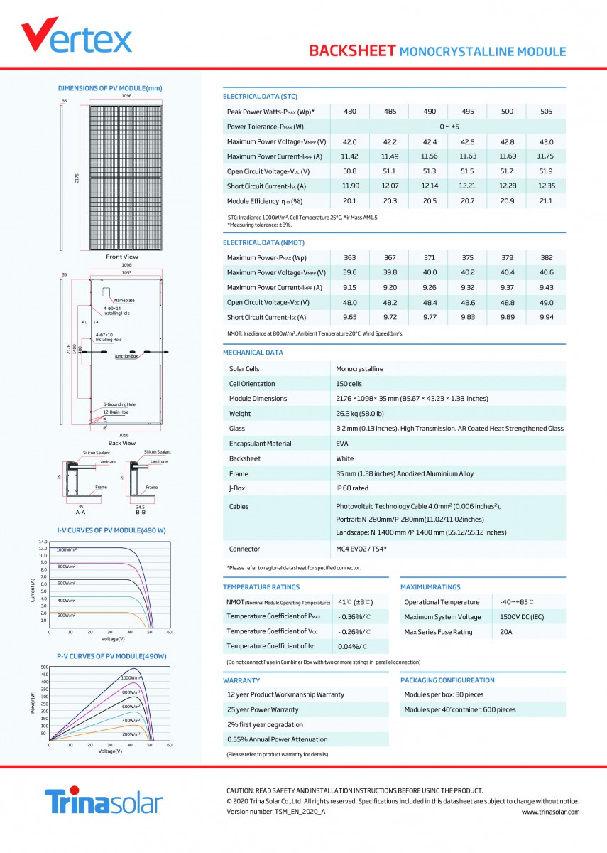 แผงโซล่าเซลล์ (The Vertex Backsheet Monocrystalline module) - YELLO
